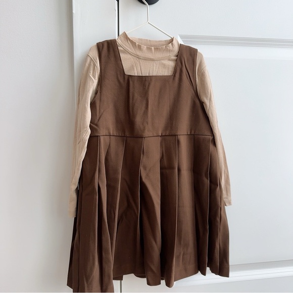 Dresses | Brown Pinafore Dress With Cream Top | Poshmark